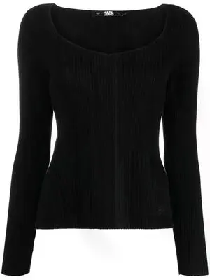 Karl Lagerfeld Long-sleeve Ribbed Knit Top