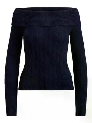 Ralph Lauren Cable-knit Off-the-shoulder Sweater - Blue