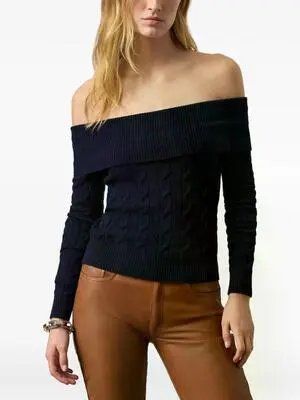 Ralph Lauren Cable-knit Off-the-shoulder Sweater - Blue