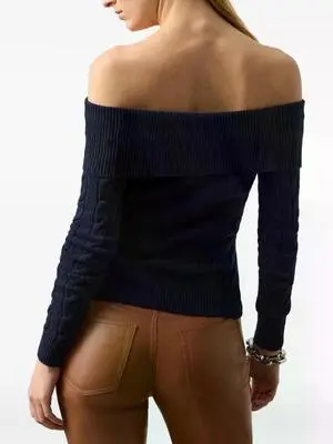 Ralph Lauren Cable-knit Off-the-shoulder Sweater - Blue