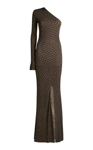 Etro Patterned Knit One-shoulder Maxi Dress - Olive