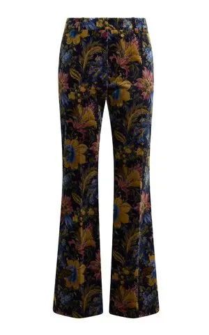 Etro Cotton-blend Velvet Flared Pants With Motif - Floral