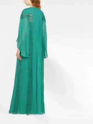 Alberta Ferretti Lace-panel Draped Evening Dress