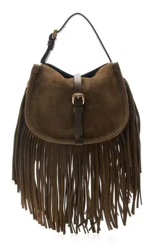 Etro Small Pony Suede Crossbody Bag With Fringe - Olive