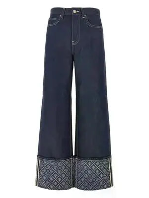 Tory Burch Contrast-cuff Straight-leg Jeans - Blue