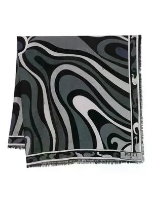 Emilio Pucci Patterned Fringed Scarf - Black