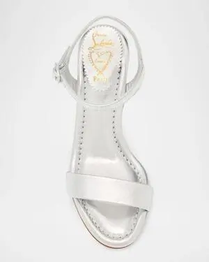 CHRISTIAN LOUBOUTIN 85mm Miss Jane Metallic Leather Sandals - Silver