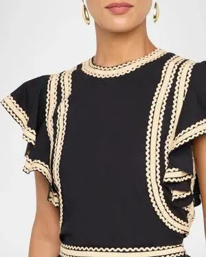 Ulla Johnson Anora Flutter-sleeve Blouse - Noir