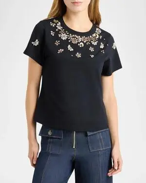 Cinq À Sept Tumbling Flowers Shrunken T-shirt - Black