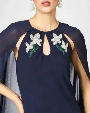 SACHIN BABI Beaded Chiffon Cape Gown - Midnight