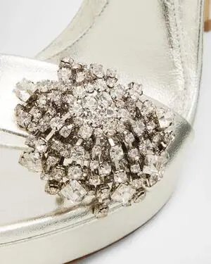 Alexander McQueen 125mm Metallic Leather Platform Sandals - Silver