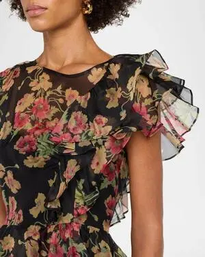 Sea Cornelia Floral Organza Midi Dress - Black