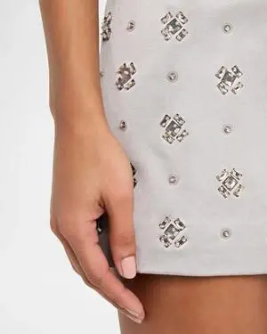 Veronica Beard Olenna Hand-embroidered Mini Skirt - Silver