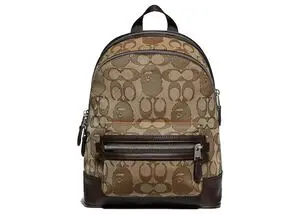 COACH Academy Backpack 23 Signature Jacquard With Ape Head - Light Antique Nickel/khaki
