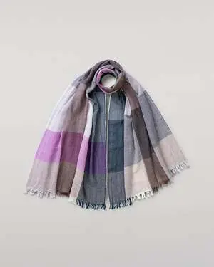 Johnstons Of Elgin Ethie Natural & Pink Wool Scarf - Multi