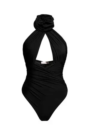 H&M H&M X Magda Butrym Rose-Appliqued Bodysuit - Black
