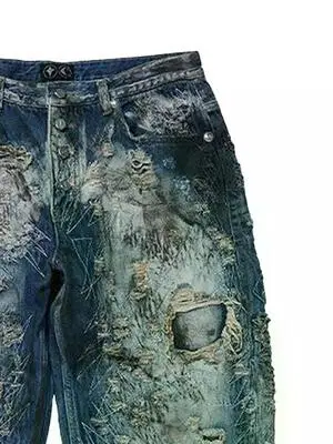 THUG CLUB Distressed-finish Patchwork Jeans
