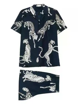 Olivia Von Halle Emeli Printed Short-sleeve Pyjama - Blue