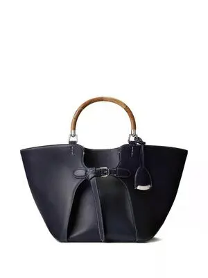 Ralph Lauren Leather Tote Bag With Wood Handles - Blue