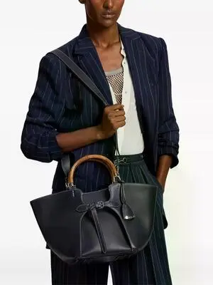 Ralph Lauren Leather Tote Bag With Wood Handles - Blue