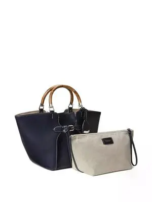 Ralph Lauren Leather Tote Bag With Wood Handles - Blue