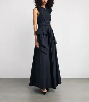 Talbot Runhof Taffeta Pleated Maxi Dress