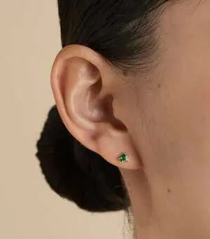 ASTRID & MIYU White Gold, Diamond, And Emerald Stud Earrings