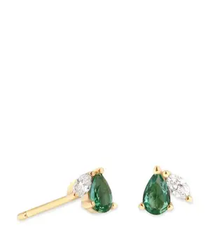 ASTRID & MIYU Yellow Diamond And Emerald Stud Earrings - Gold