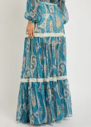 Etro Patterned Silk Maxi Skirt - Blue