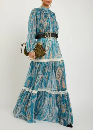Etro Patterned Silk Maxi Skirt - Blue