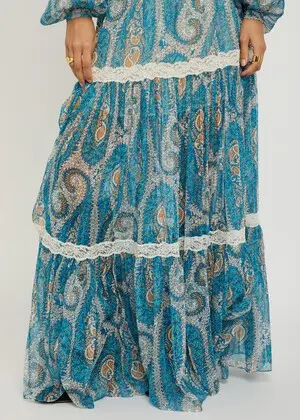 Etro Patterned Silk Maxi Skirt - Blue
