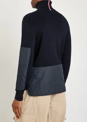 Moncler Panelled Roll-neck Wool-blend Jumper - Navy