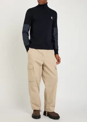 Moncler Panelled Roll-neck Wool-blend Jumper - Navy