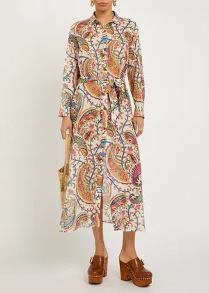 Etro Paisley Print Cotton Midi Shirt Dress