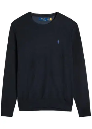 Polo Ralph Lauren Logo-embroidered Waffle-knit Jumper - Navy