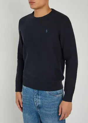 Polo Ralph Lauren Logo-embroidered Waffle-knit Jumper - Navy