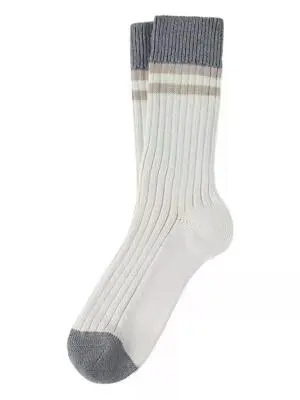 Brunello Cucinelli Striped Cotton Socks - Neutrals