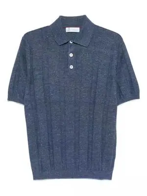 Brunello Cucinelli Ribbed-knit Short-sleeve Polo Shirt - Blue