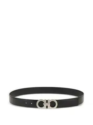 FERRAGAMO Topstitched Gancini Buckle Belt - Black