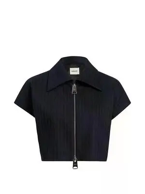 Khaite Robin Chalk Stripe Suiting Cropped Zip Top