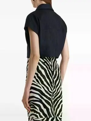 Khaite Robin Chalk Stripe Suiting Cropped Zip Top
