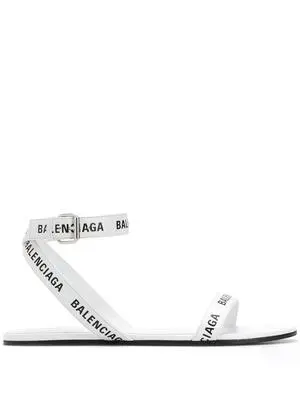 Balenciaga Logo Strap Sandals - White