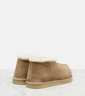 Miu Miu Shearling-lined Suede Ankle Boots - Beige
