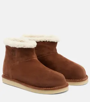 Miu Miu Shearling-lined Suede Ankle Boots - Brown