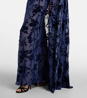 RODARTE Caped Off-shoulder Jacquard Maxi Dress - Blue