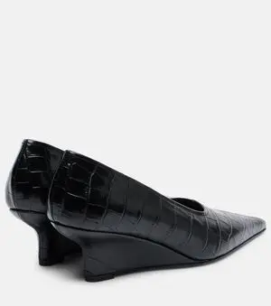 TOTEME Croc-effect Leather Wedge Pumps - Black