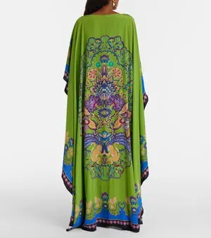 La DoubleJ Magic Printed Caped Silk Maxi Dress - Green
