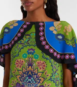 La DoubleJ Magic Printed Caped Silk Maxi Dress - Green