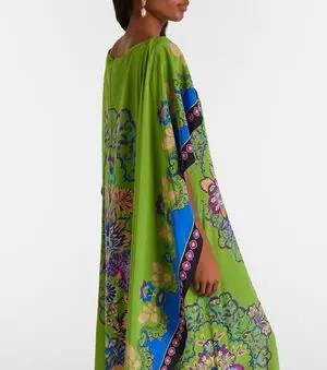 La DoubleJ Magic Printed Caped Silk Maxi Dress - Green
