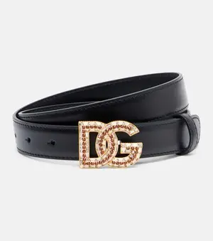 Dolce & Gabbana Dg Embellished Leather Belt - Black